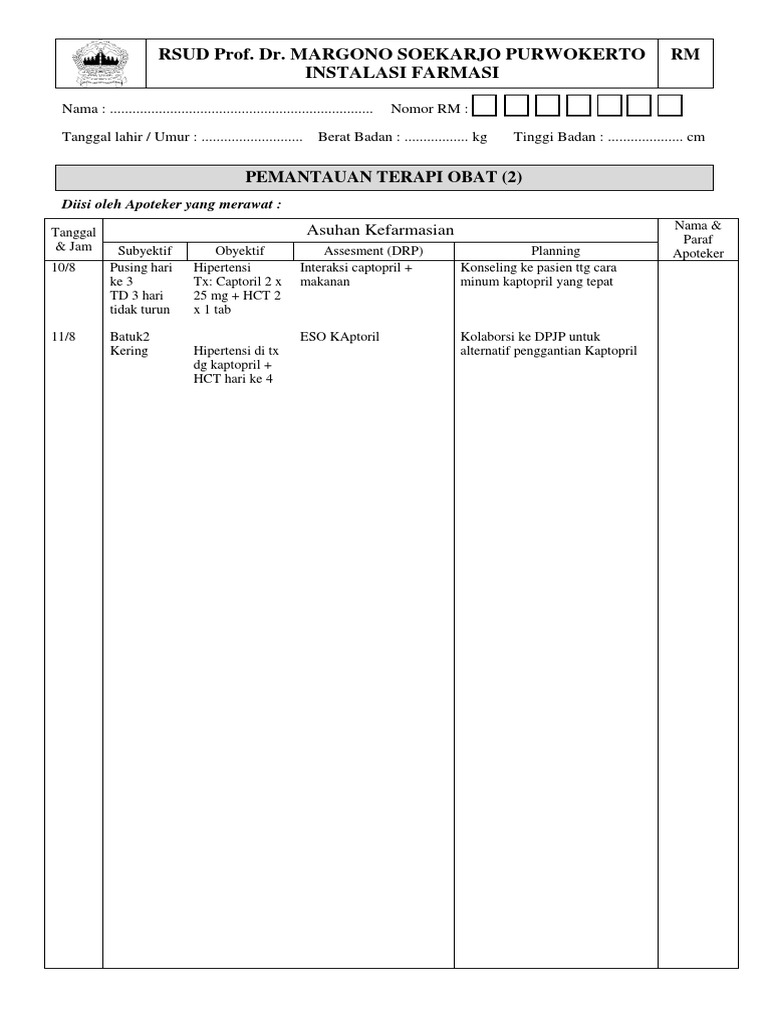 Form Pemantauan Terapi Obat-2 (SOAP) | PDF