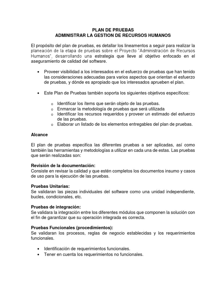 Plan de Pruebas | PDF | Software | Calidad (comercial)