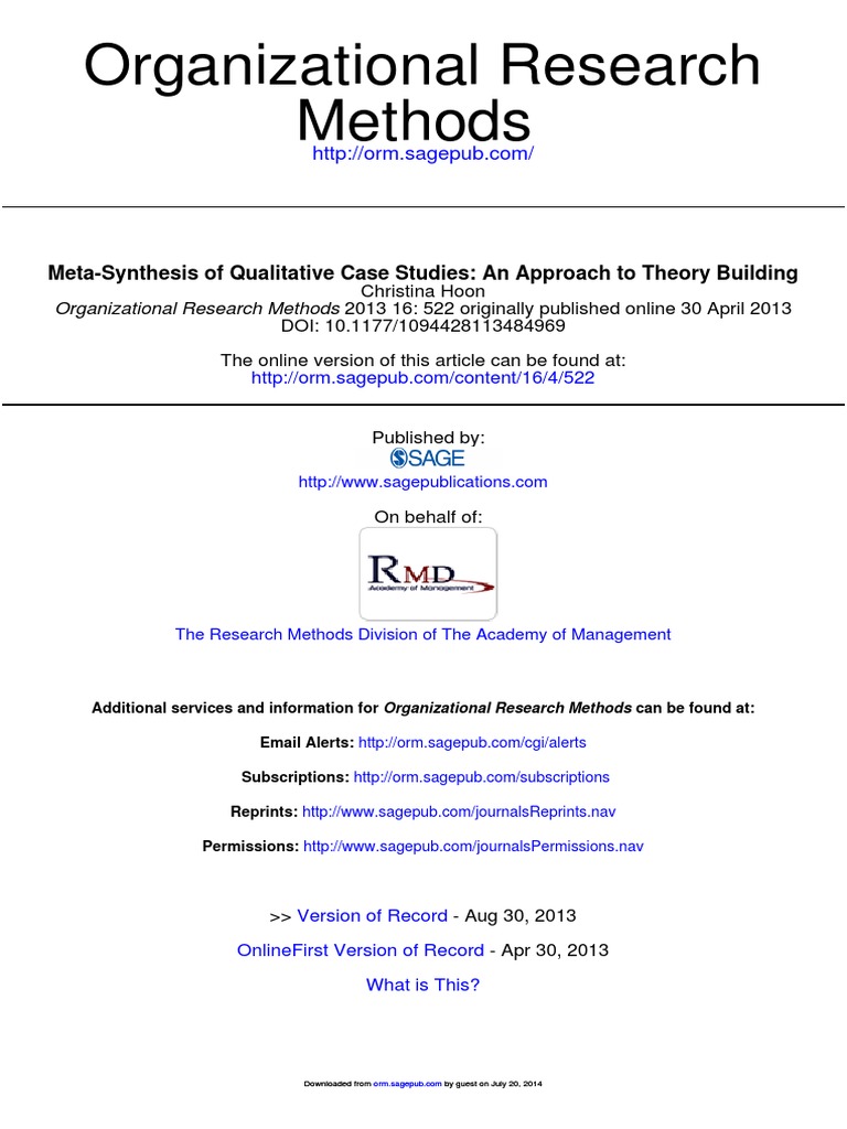Organizational Research Methods 2013 Hoon 522 56 | PDF | Case Study ...