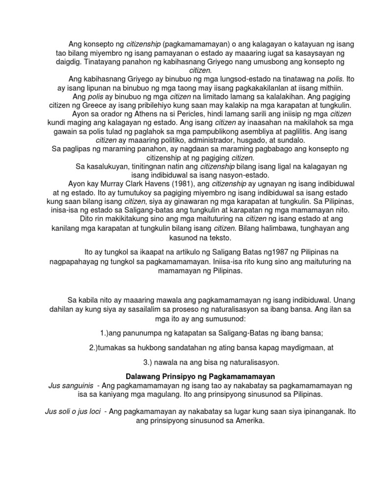 Ang Konsepto NG Citizenship