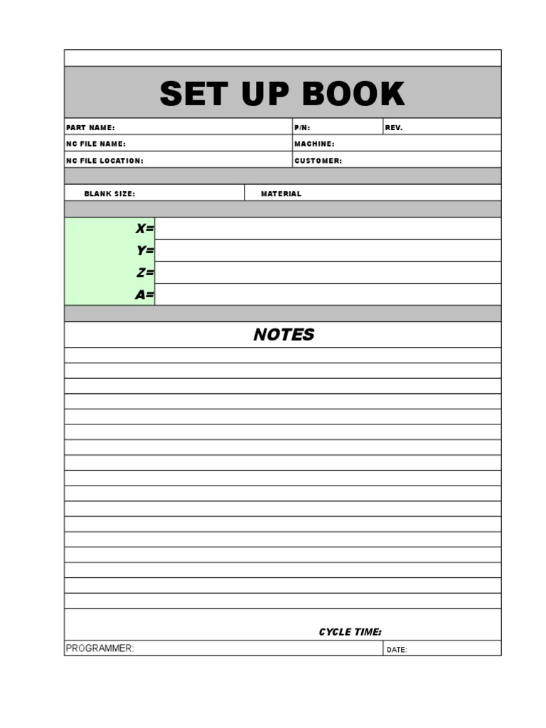 Setup Sheets | PDF