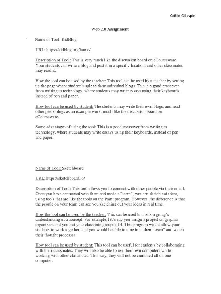 Web 2.0 Assignment: Caitlin Gillespie | Download Free PDF | Teachers ...