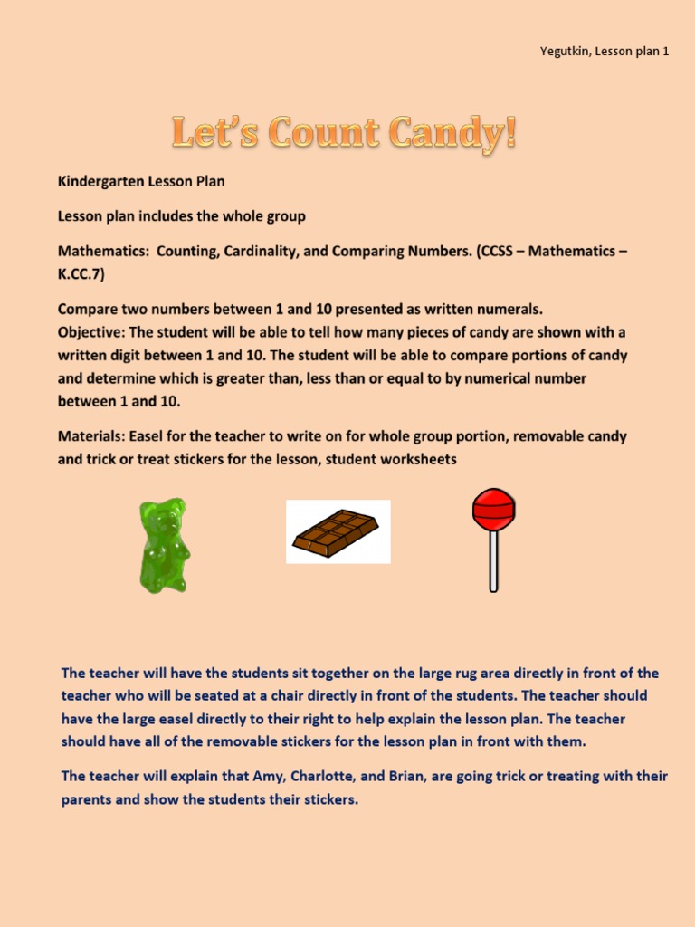 Candy Counting Lesson Plan | PDF | Candy | Lesson Plan