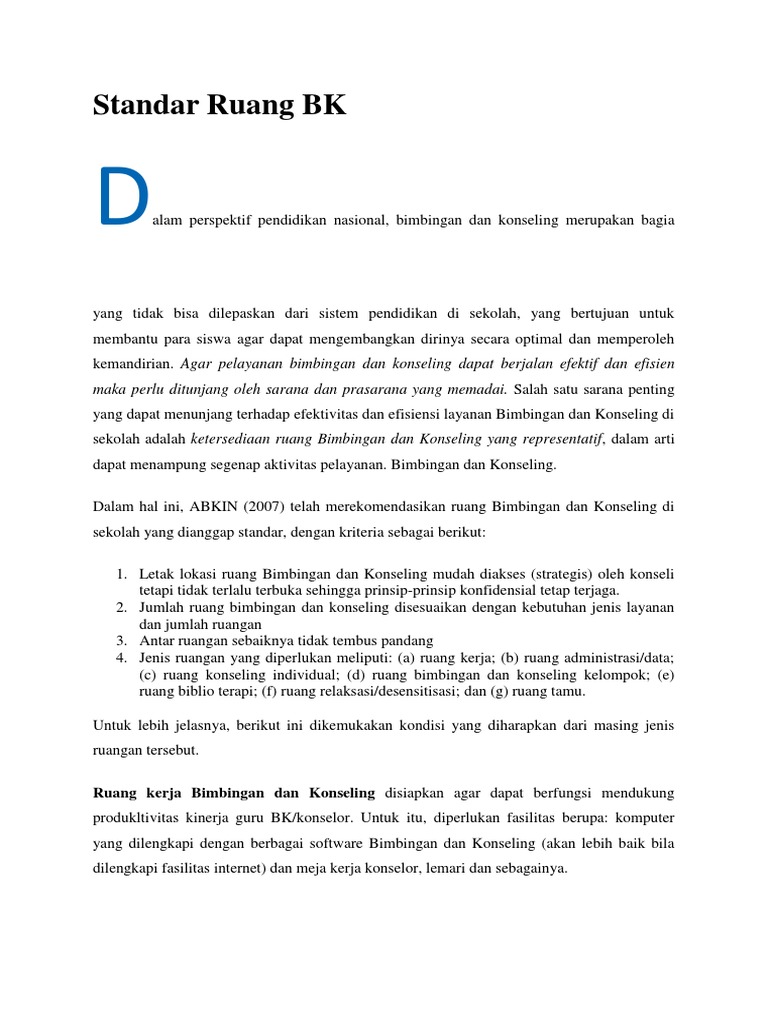 Standar Desain Ruang BK Sekolah | PDF | Karier & Perkembangan