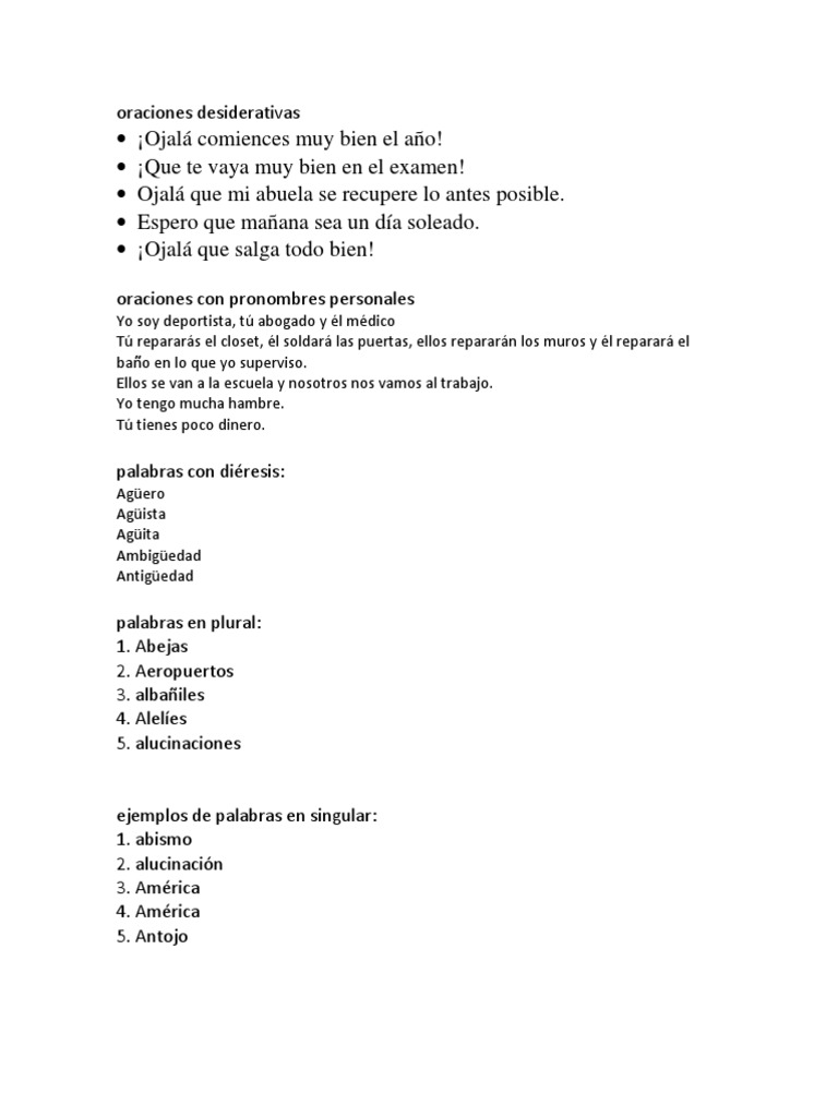 Oraciones Desiderativas | PDF | Onomástica | Numero Gramatical