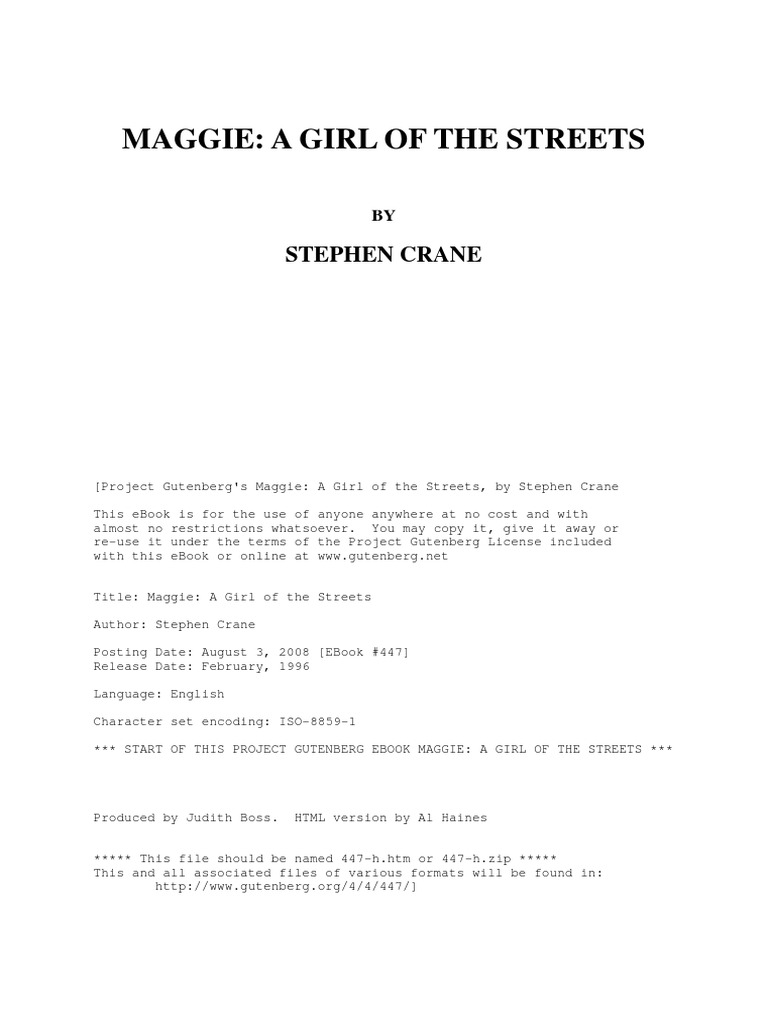 Maggie: A Girl of The Streets: Stephen Crane | PDF | Project Gutenberg ...