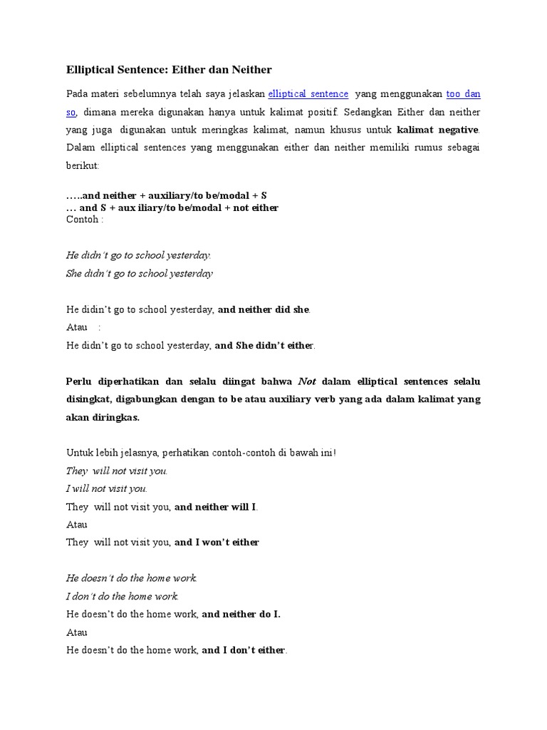 Elliptical Sentence: Either Dan Neither | PDF | Syntax | Grammatical ...