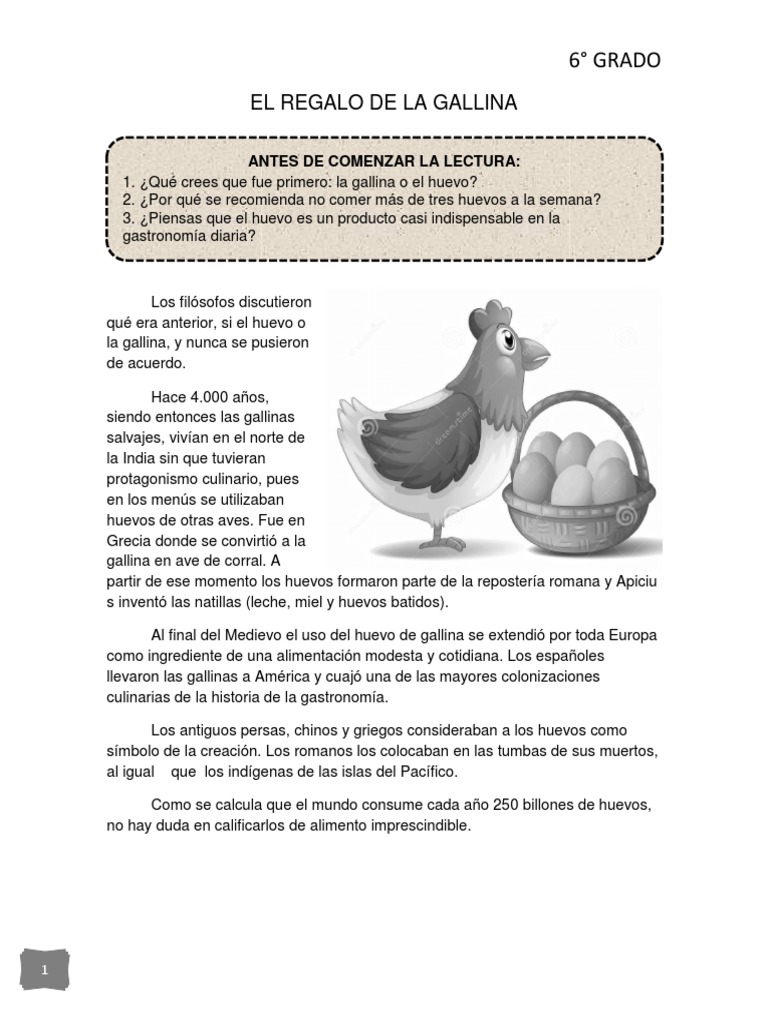 Comprension de Lectura 6 Grado | PDF | Huevo como alimento | Pollo