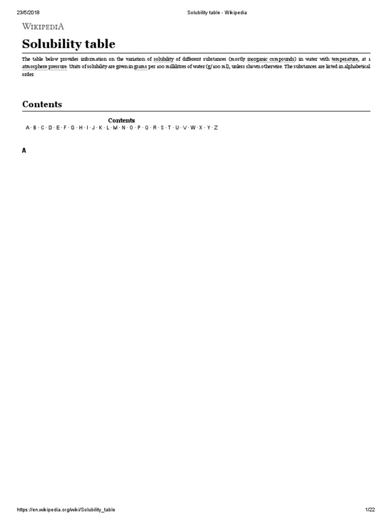 Solubility Table - Sales | PDF | Calcium | Hydroxide