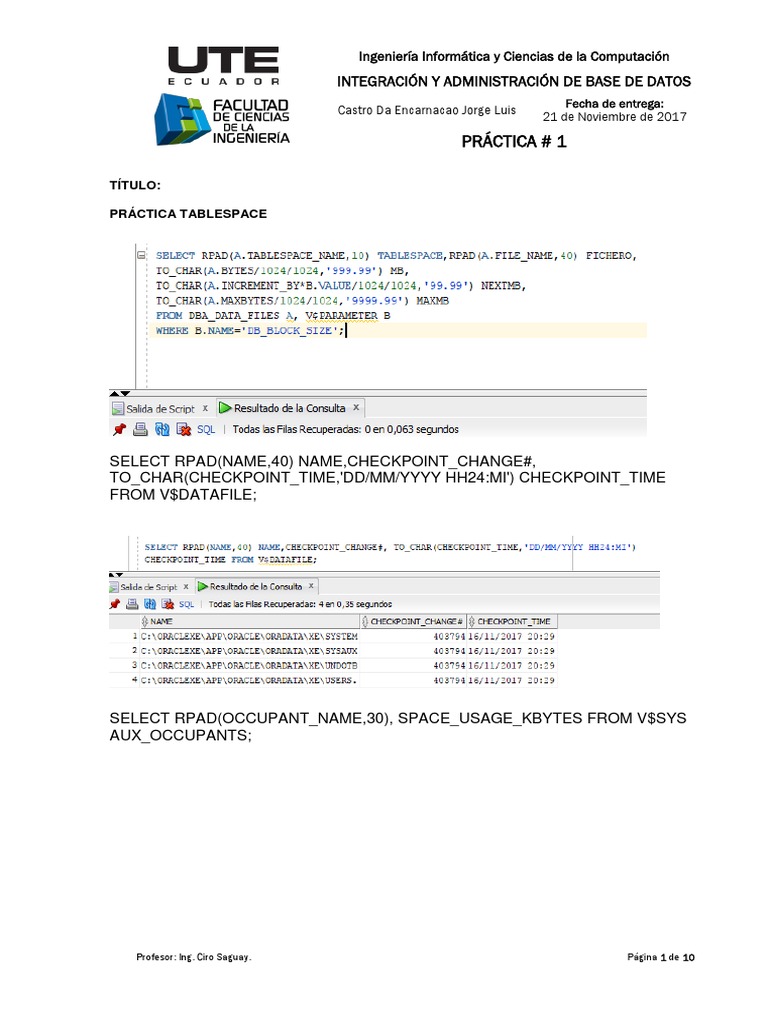 Practica Tablespace | Descargar gratis PDF | Base de datos Oracle ... Practica Tablespace | Descargar gratis PDF | Base de datos Oracle ...
