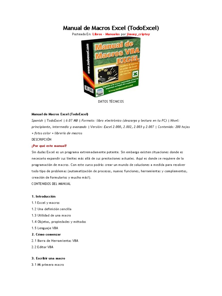 Manual de Macros Excel | Descargar gratis PDF | Macro (informática) | Microsoft Excel