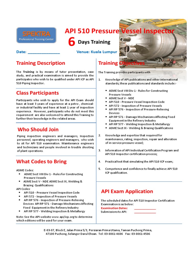 API 510 Pressure Vessel Inspector: Training Description Training ...