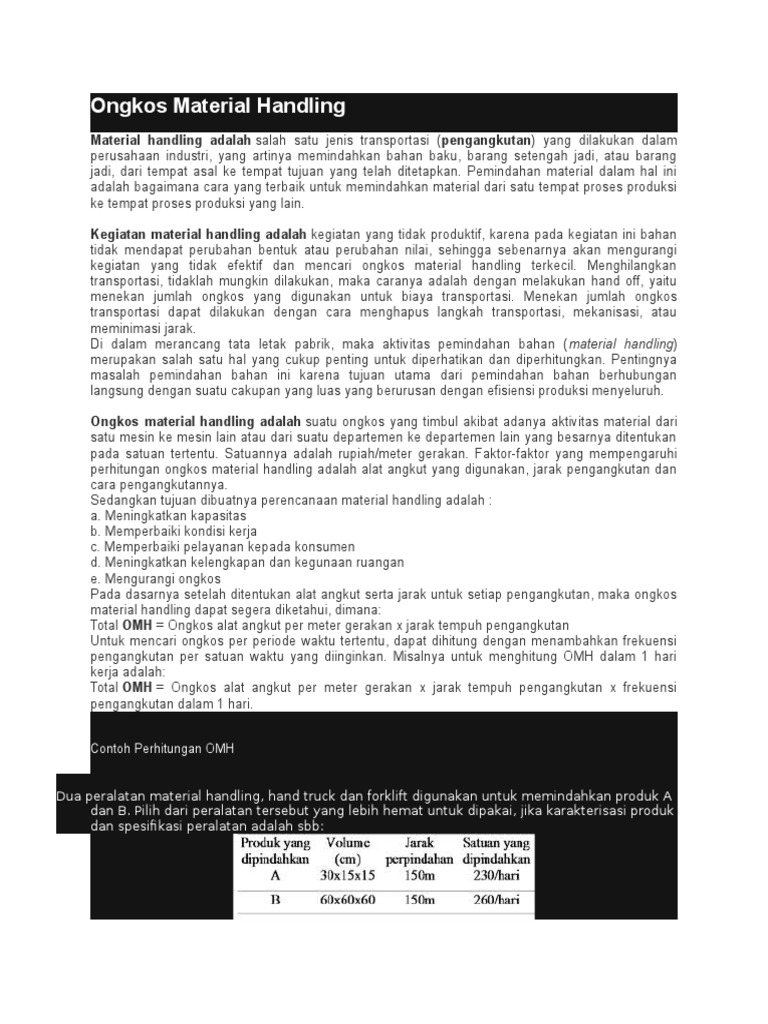 Ongkos Material Handling | PDF
