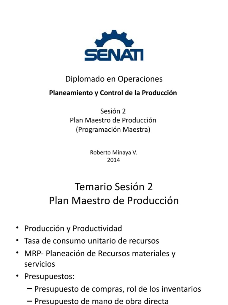 PCP - Sesión 2 - MRP y Plan Maestro | PDF | Presupuesto | Planificación