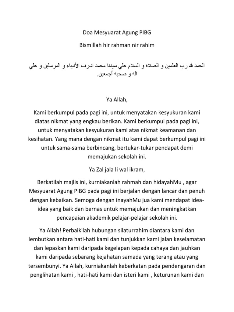 Doa Mesyuarat PIBG | PDF | Pengembangan Diri | Gaya Hidup