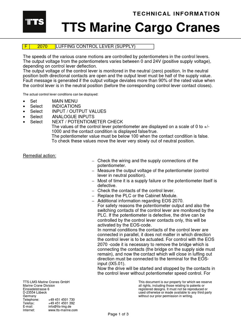 TTS Marine Cargo Cranes: Technical Information | PDF | Electrical ...
