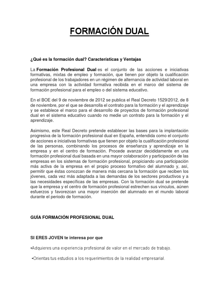 Formación Dual: Ventajas y Características | PDF | Educación vocacional ...