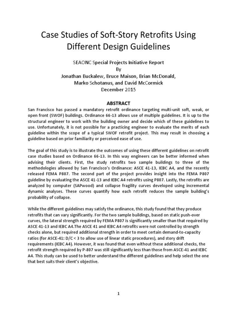 Case Studies of Soft Story Retrofits Using Different Design Guidelines ...
