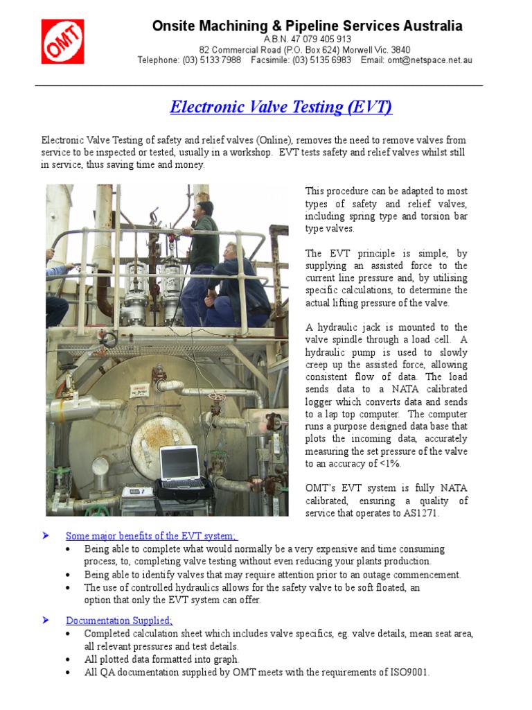 Electronic Valve Testing (EVT) : Onsite Machining & Pipeline Services ...