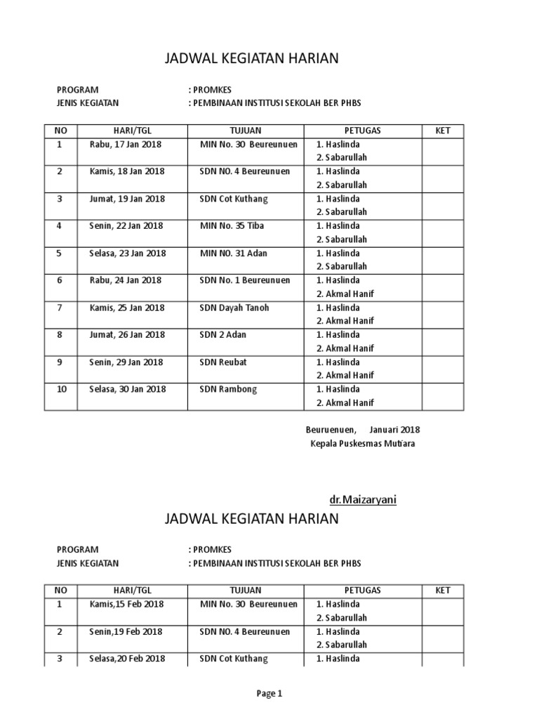 Jadwal Kegiatan Program | PDF