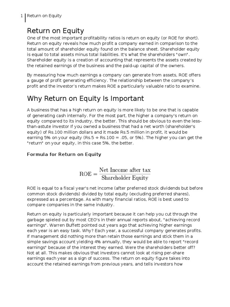 Return On Equity | Download Free PDF | Return On Equity | Equity (Finance)