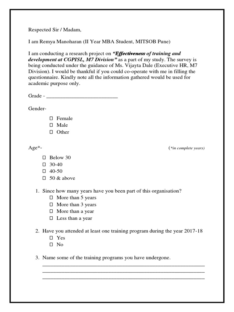 Development at CGPISL, M7 Division" As A Part of My Study. The Survey ...