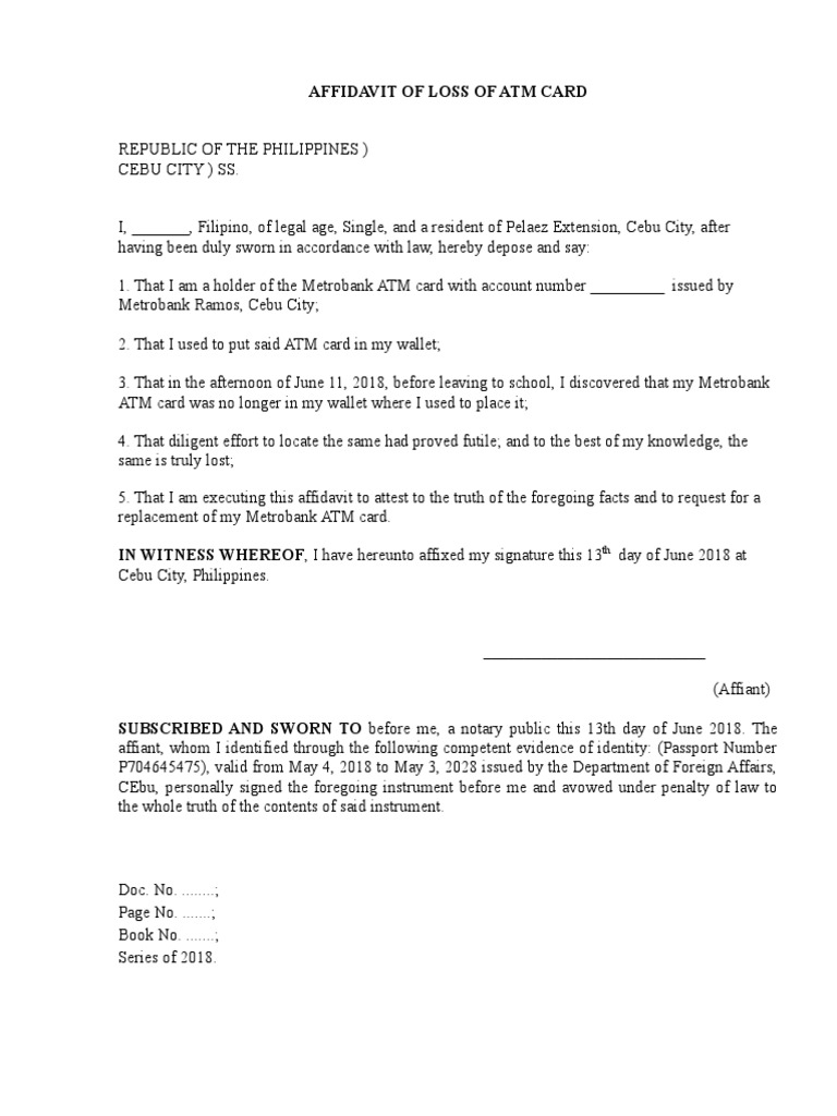 Affidavit of Loss of Atm Card | PDF