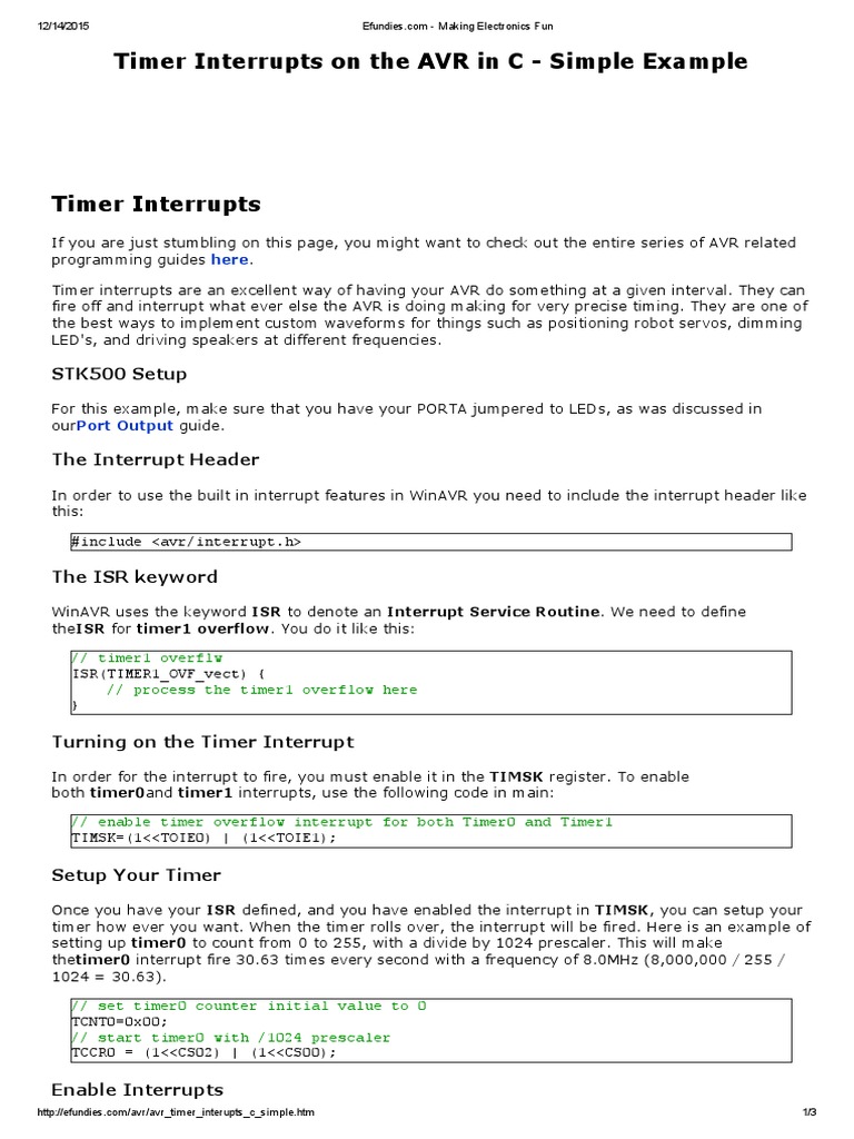 Timer Interrupts On The AVR in C Simple Example: STK500 Setup | PDF | Timer | Software Engineering