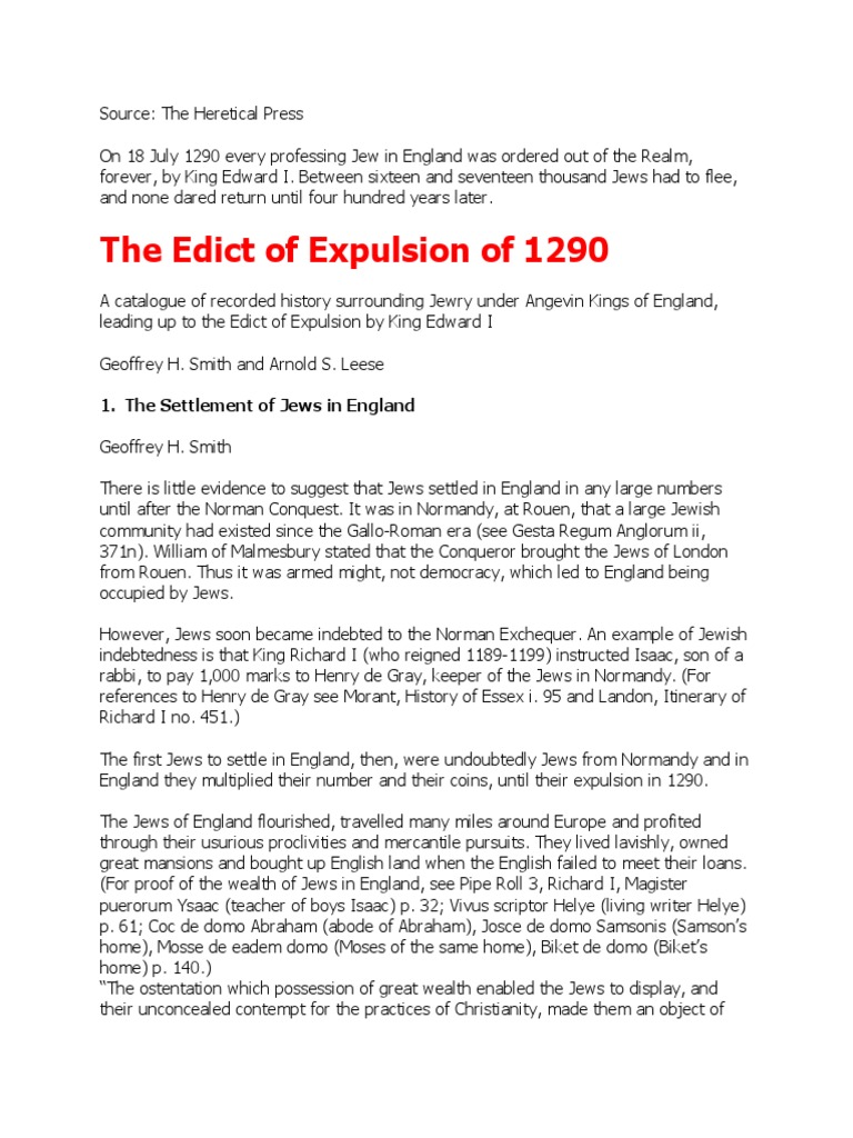 The Edict of Expulsion of 1290 | PDF | Usury | Jews
