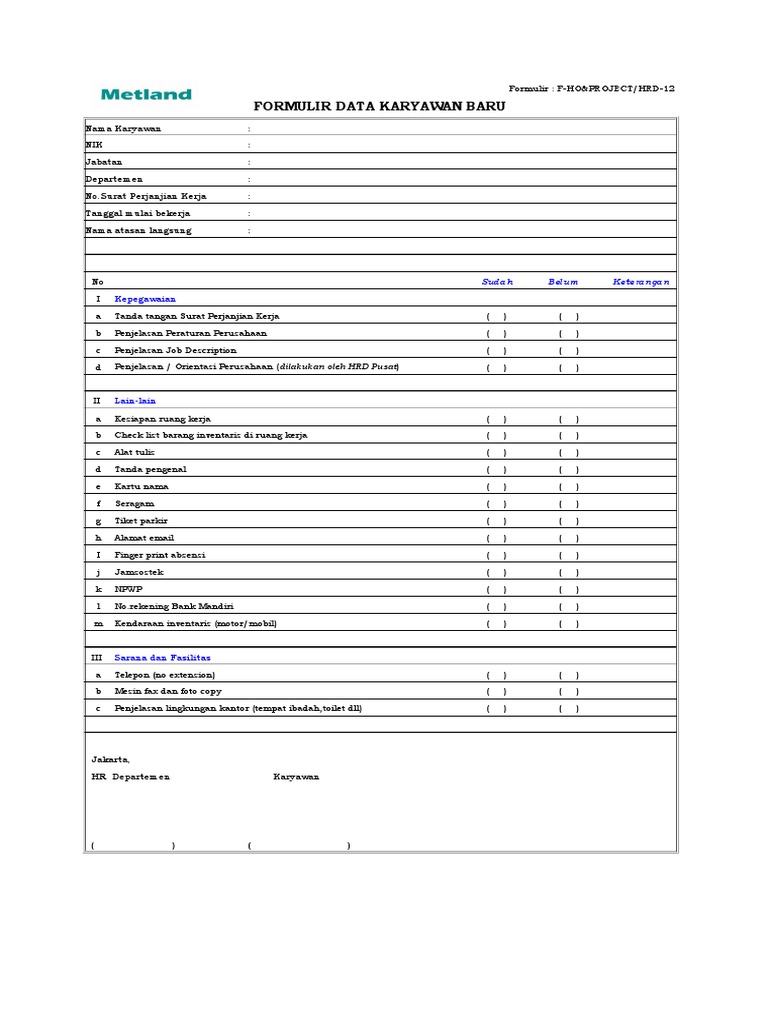 Formulir Data Karyawan Baru HRD | PDF