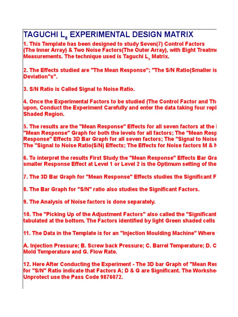 Taguchi Experimental Design Template | PDF | Design Of Experiments | Experiment