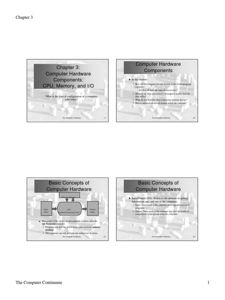 Computer Hardware Components: CPU, Memory, and I/O Computer Hardware Components | PDF | Computer ...