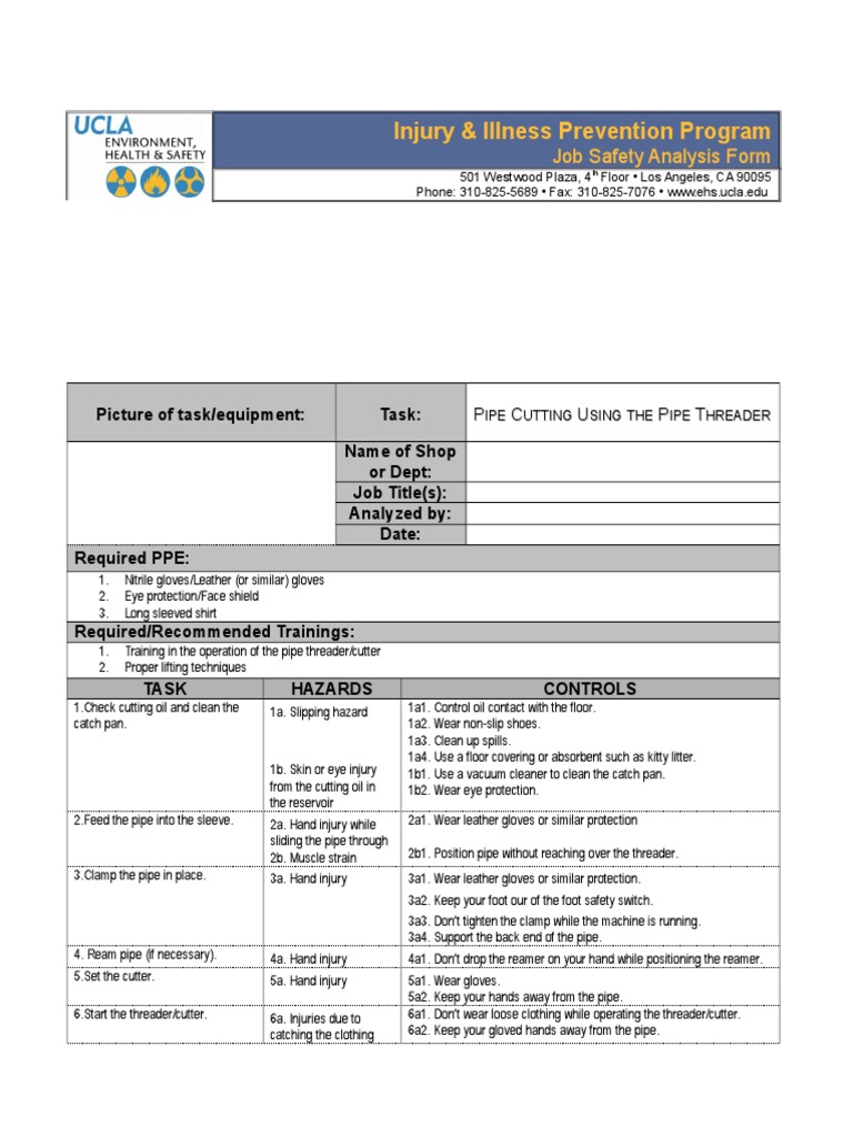 JSA Pipe Cutting | PDF | Glove | Nature