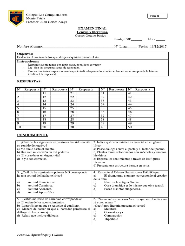 Prueba 8 - Examen Final FB | PDF | Rima | Narración
