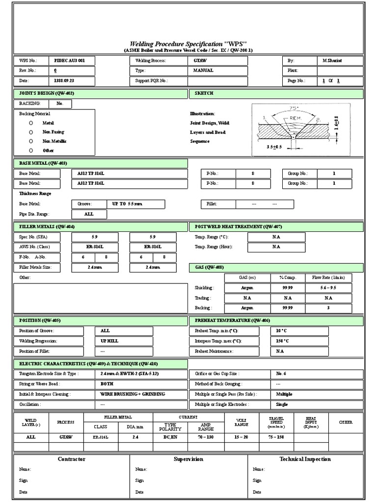 Welding Procedure Specification "WPS": O O O O | PDF | Welding ...