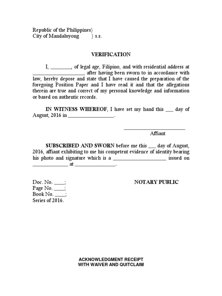 Verification and Quitclaim Samples | PDF | Notary Public | Common Law