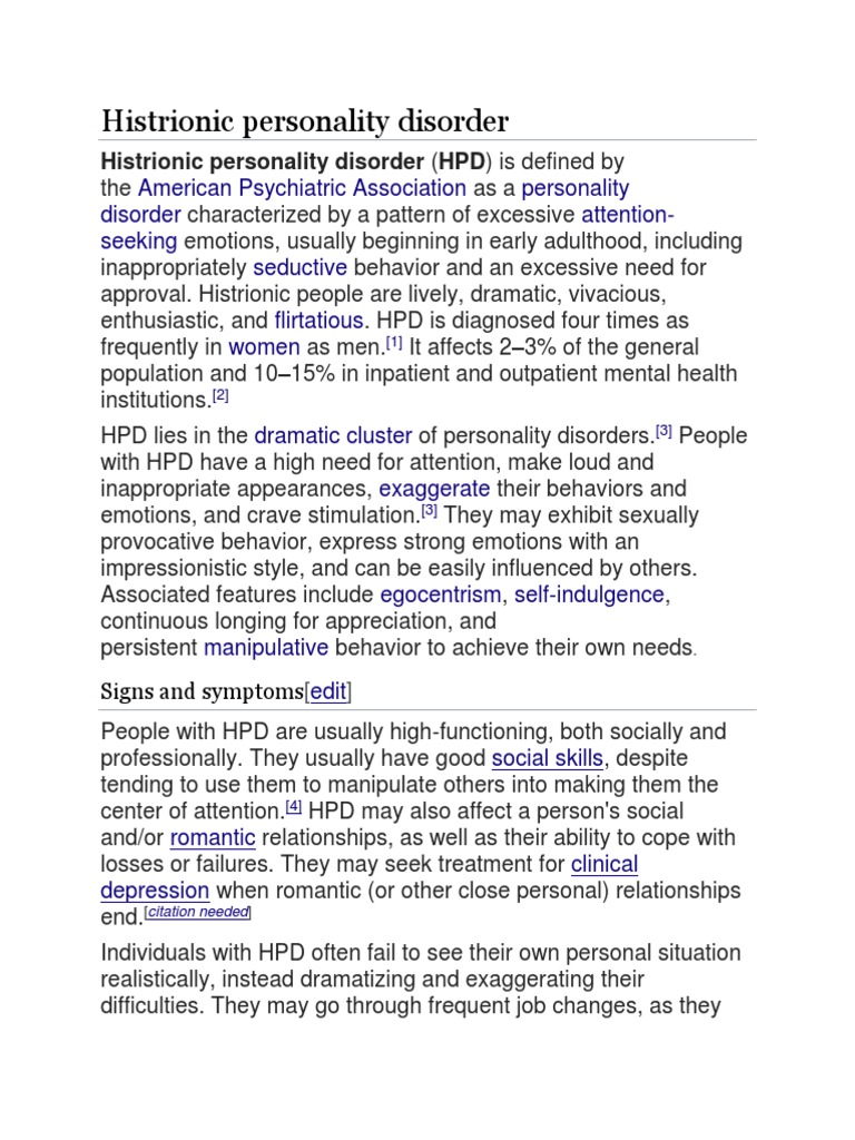 Histrionic Personality Disorder | PDF | Psychiatry Related Fields ...
