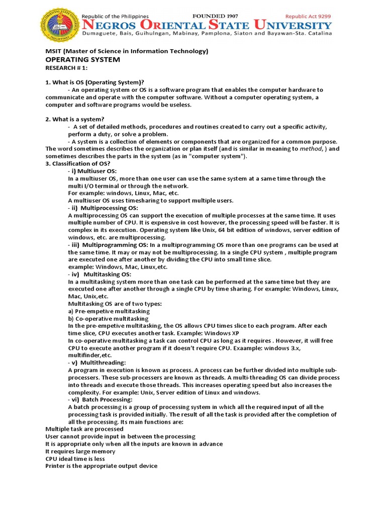 Operating System: MSIT (Master of Science in Information Technology) | PDF | Operating System ...