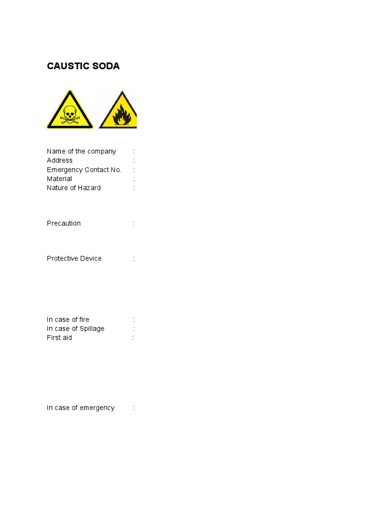 Caustic Soda: Name of The Company: Address: Emergency Contact No ...