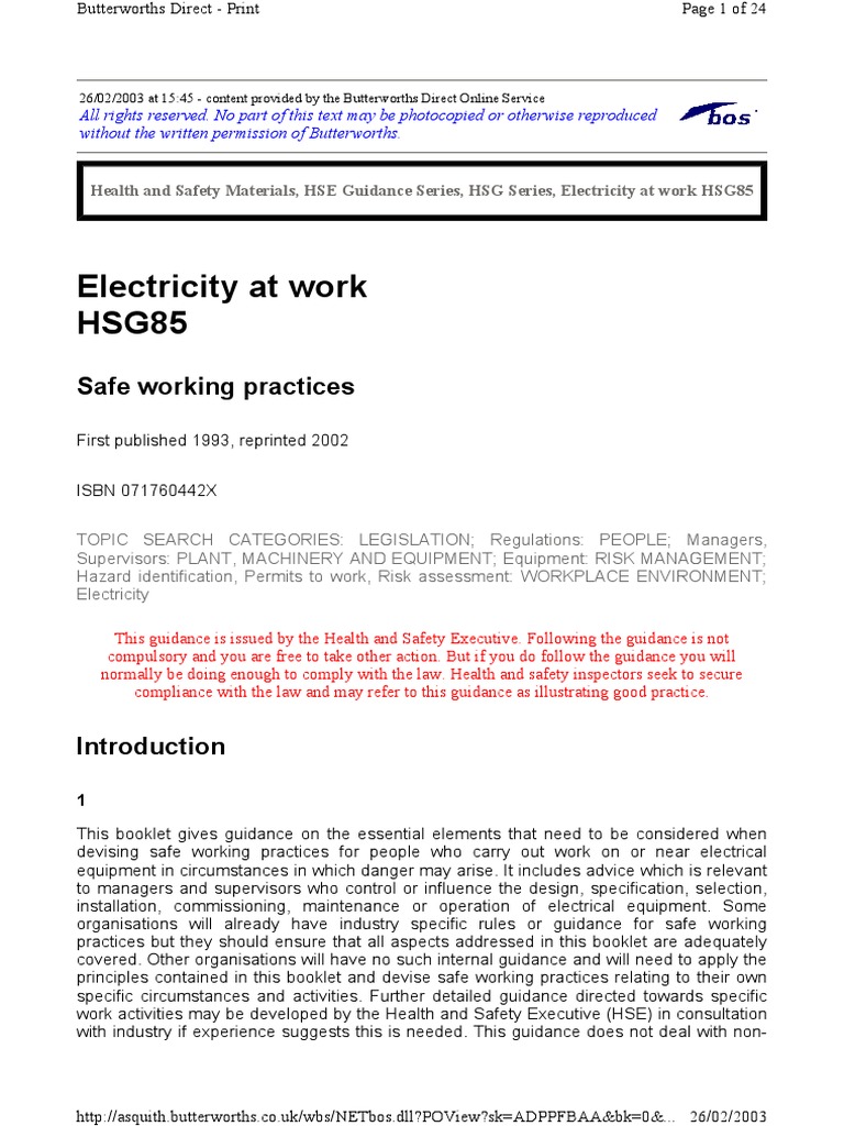 Electricity at Work HSG85 | PDF | High Voltage | Electricity