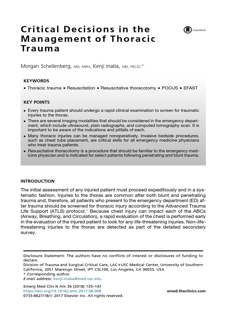 Criticaldecisionsinthe Managementofthoracic Trauma: Morgan Schellenberg ...