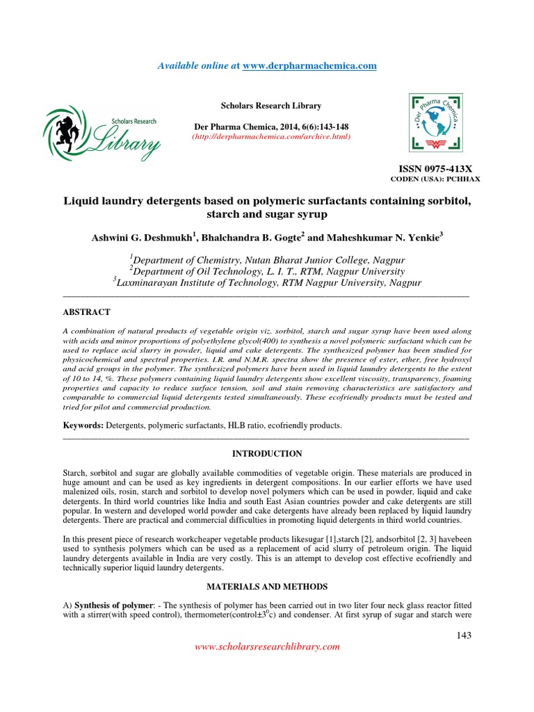 Liquid Laundry Detergents Based On Polymeric Surfactants Containing ...