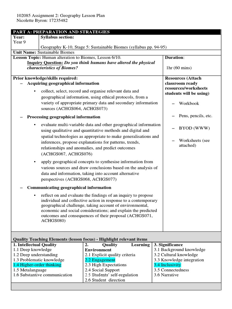 Lesson Plan - Aboriginal Pedagogies - Nicolette Byron - 17235482 | PDF ...