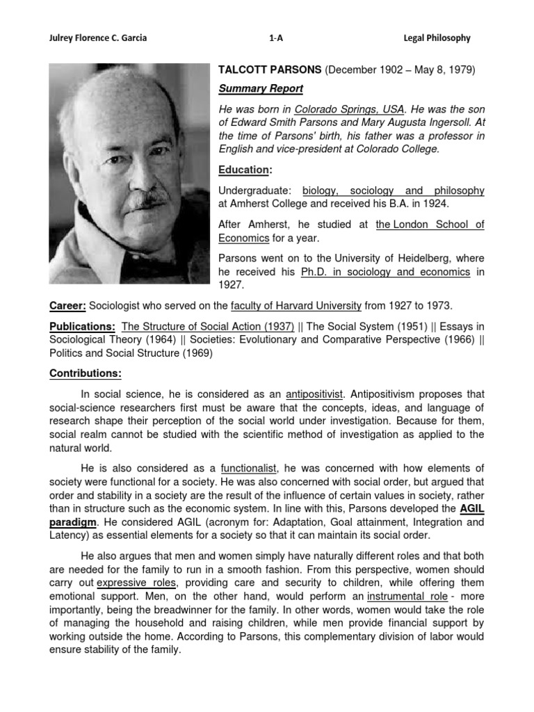Talcott Parsons | PDF | Sociology | Scientific Theories