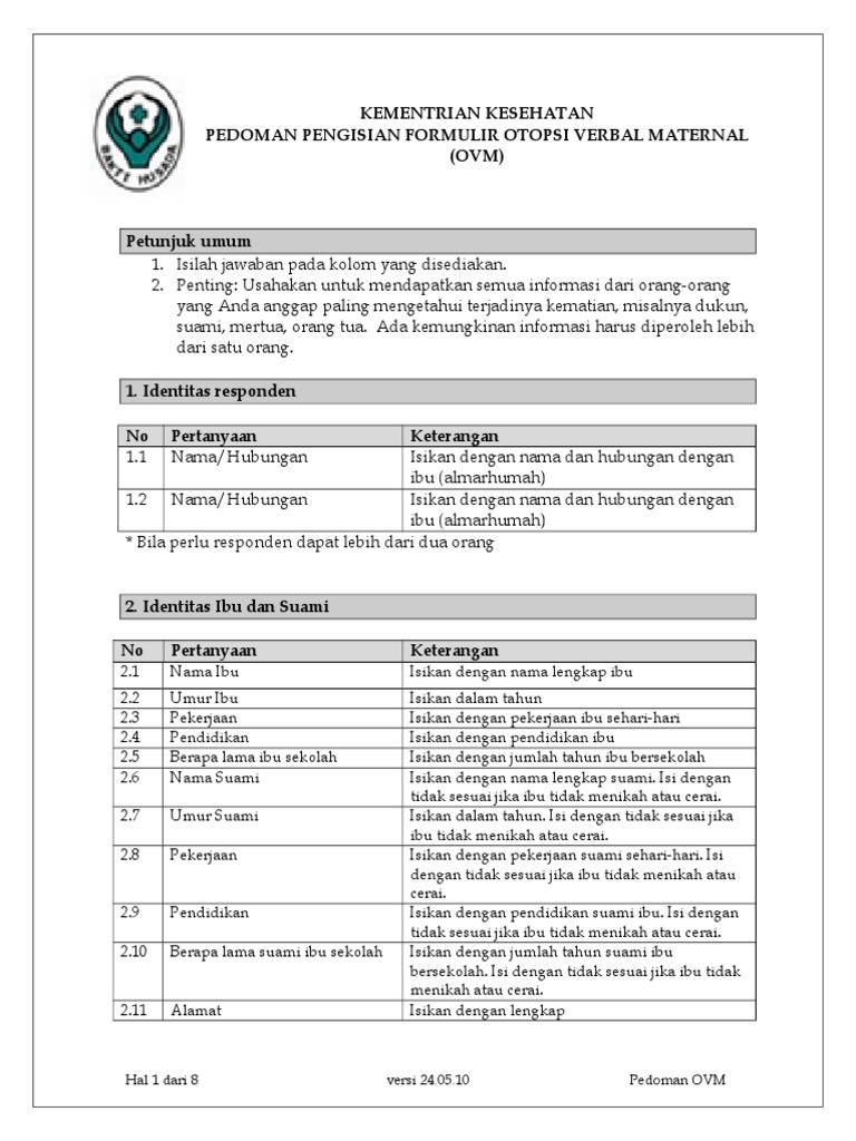 04 Pedoman OVM Otopsi Verbal Maternal (Revisi 20100524) | PDF