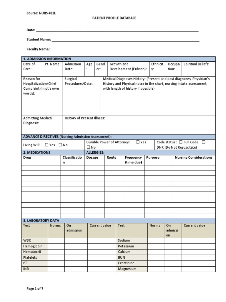 NURS 481L - Patient Profile Database | PDF | Major Depressive Disorder ...