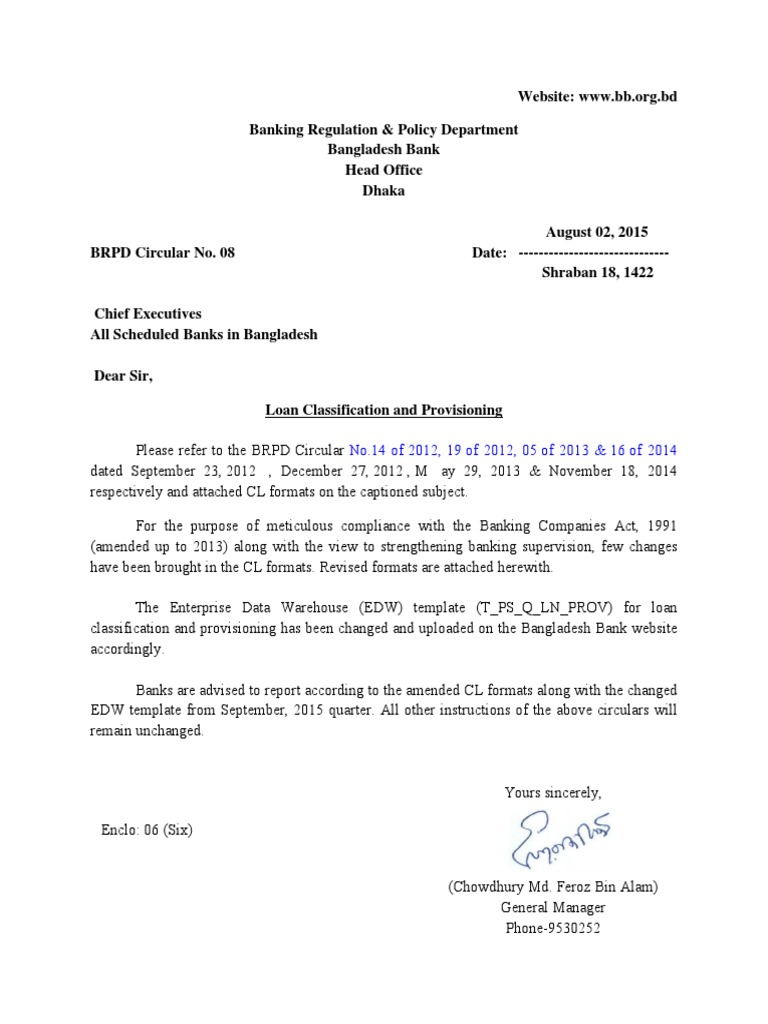 BRPD Circular On Loan Classification and Provisioning - 02.08.2015 | PDF | Loans | Mortgage ...