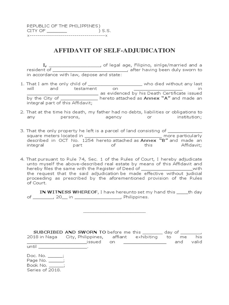 Affidavit of Self-Adjudication Template | PDF | Affidavit | Social ...