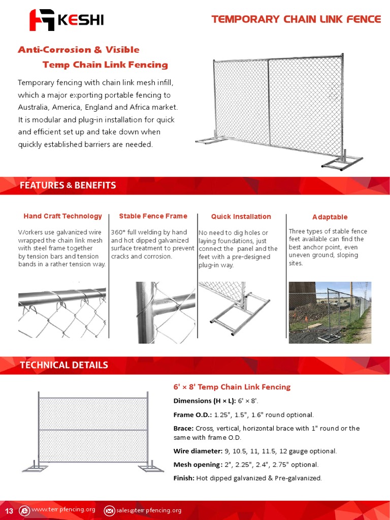 Temporary Chain Link Fence Catalog | PDF | Manufactured Goods ...