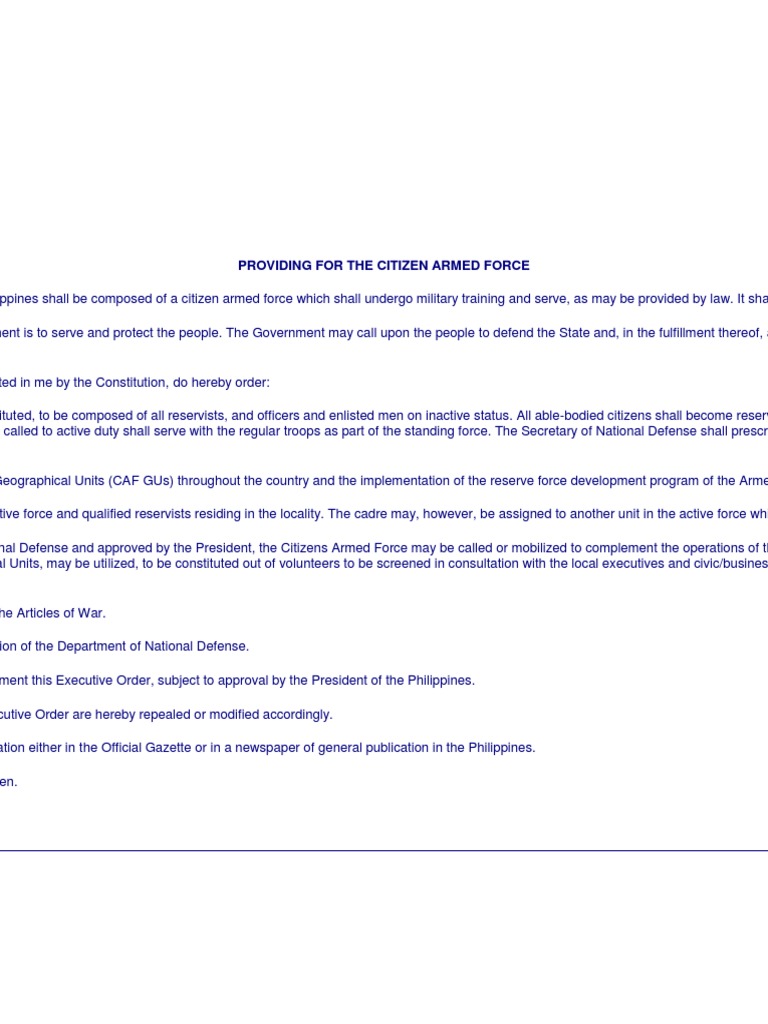 EXECUTIVE ORDER NO. 264 July 25, 1987 Providing For The Citizen Armed ...